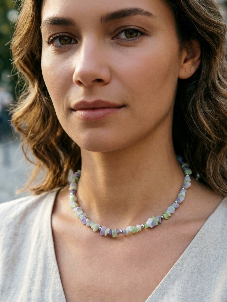 Чокер, аметист, кошачий глаз