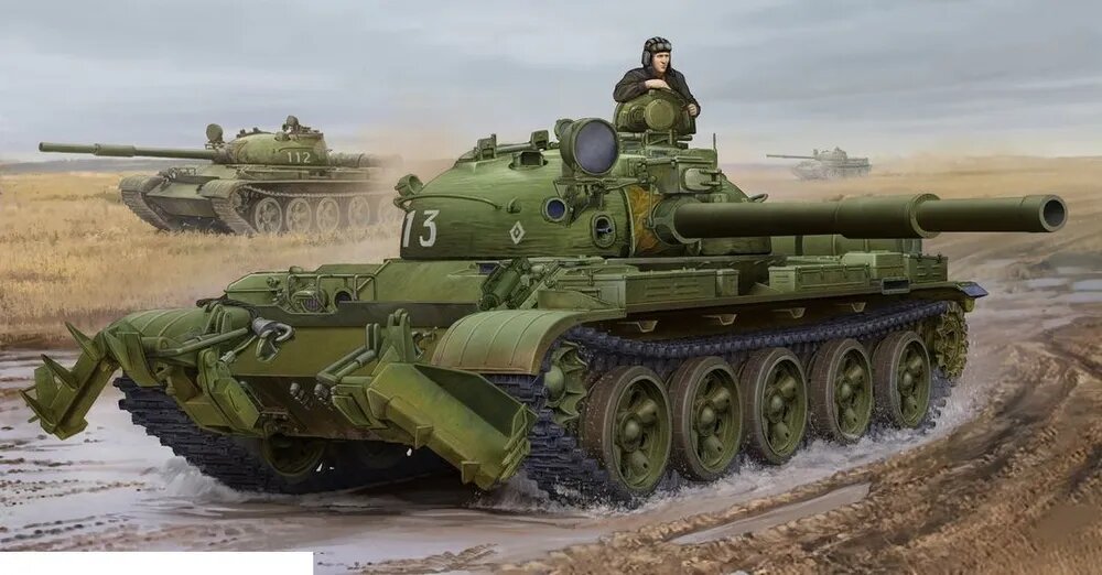Trumpeter 01550 1/35 Танк Т-62 мод. 1975 с минным тралом КМТ-6, коллекционная модель, для улицы