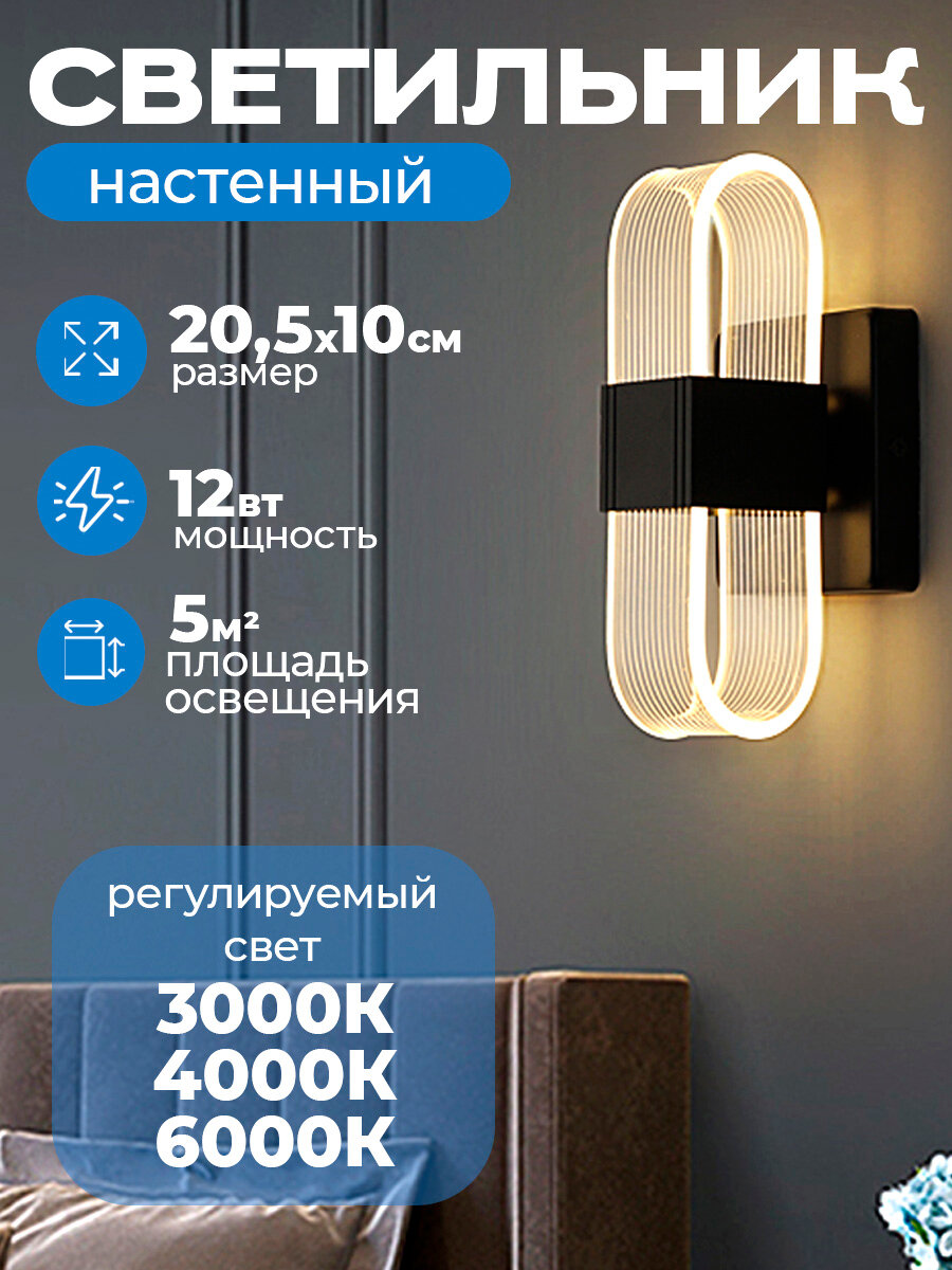 Светильник настенный светодиодный Aurum Mini Black матовый черный, 12W, регулируемый (теплый/нейтральный/холодный), бра