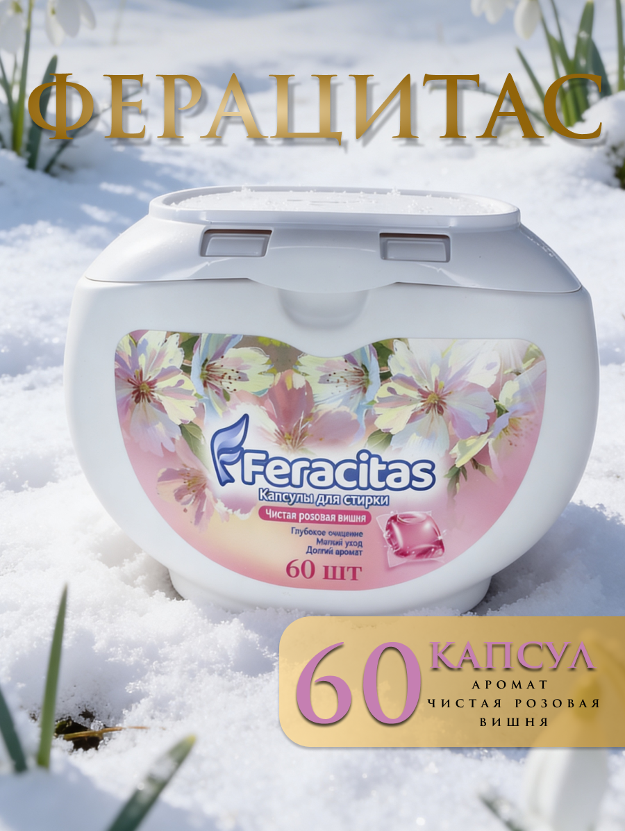 Капсулы для стирки Ферацитас 60 шт. Чистая розовая вишня универсальные