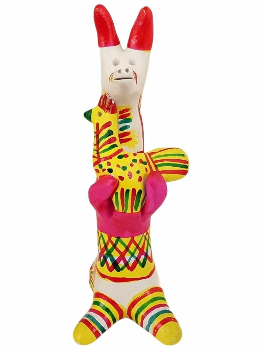 Лиса с курочкой, Свистулька 14-18 см, Филимоновская глиняная игрушка, ручная авторская работа