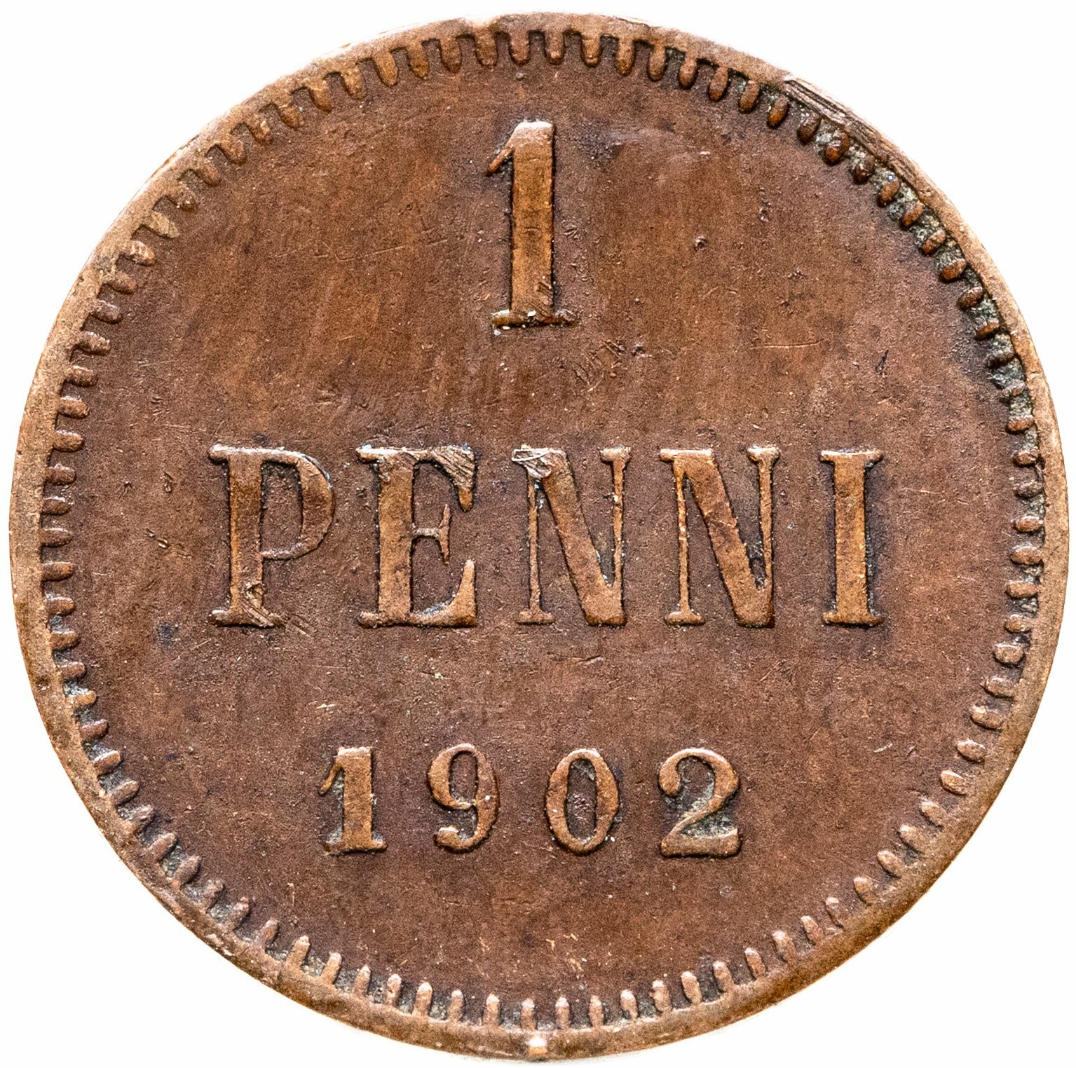 1 пенни penni 1902 Российская Финляндия, Медь, в сохранности XF