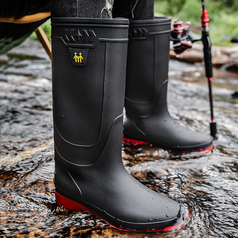 Мужские резиновые сапоги больших размеров, водонепроницаемые и непромокаемые, высокие, с флисовой подкладкой, нескользящие, износостойкие, подходят для работы, рыбалки и других видов деятельности. Размер обуви. EU:40