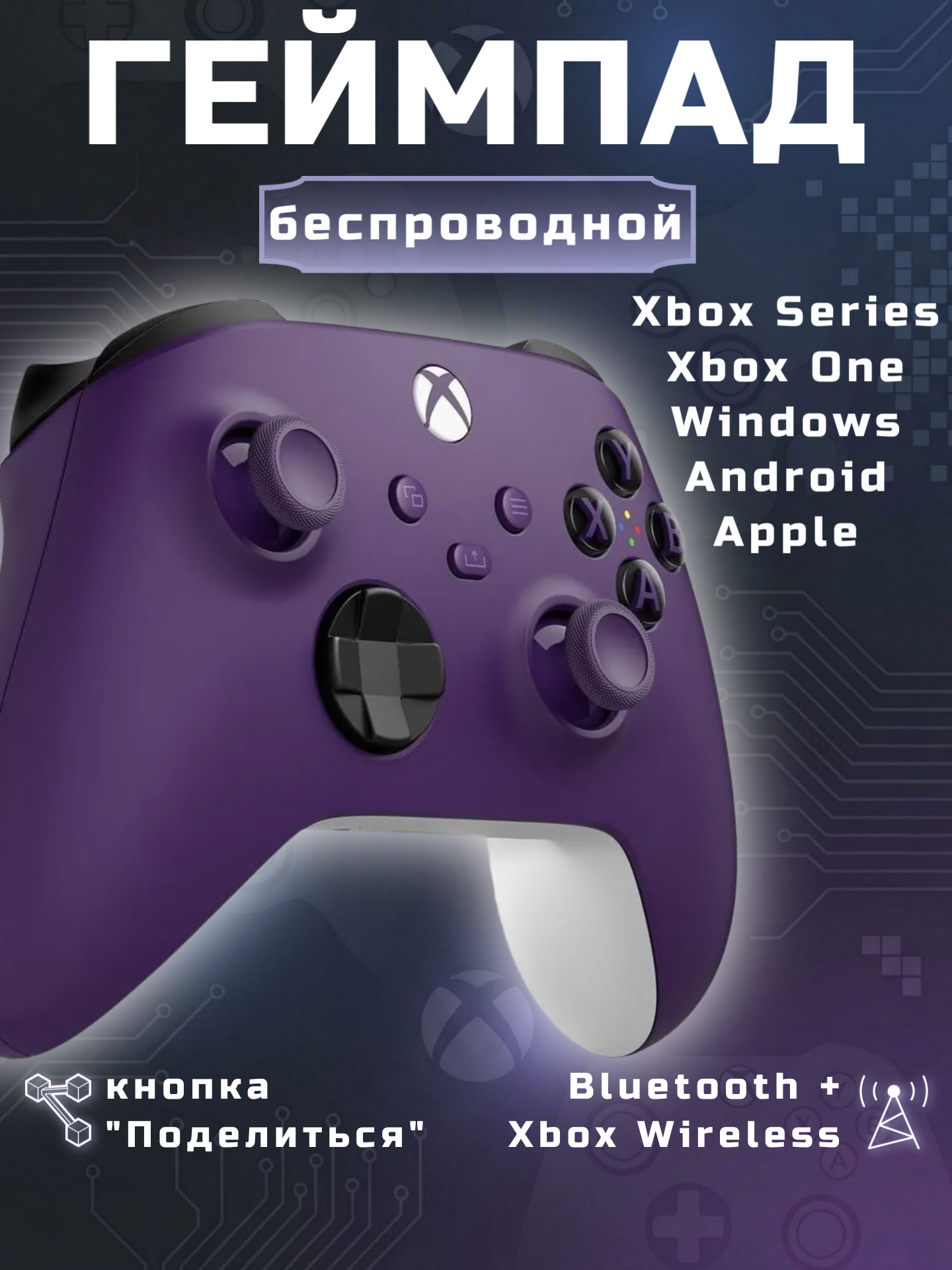 Беспроводной геймпад Xbox Series X/S Astral Purple (4 ревизия), Bluetooth, USB-C, вибрация