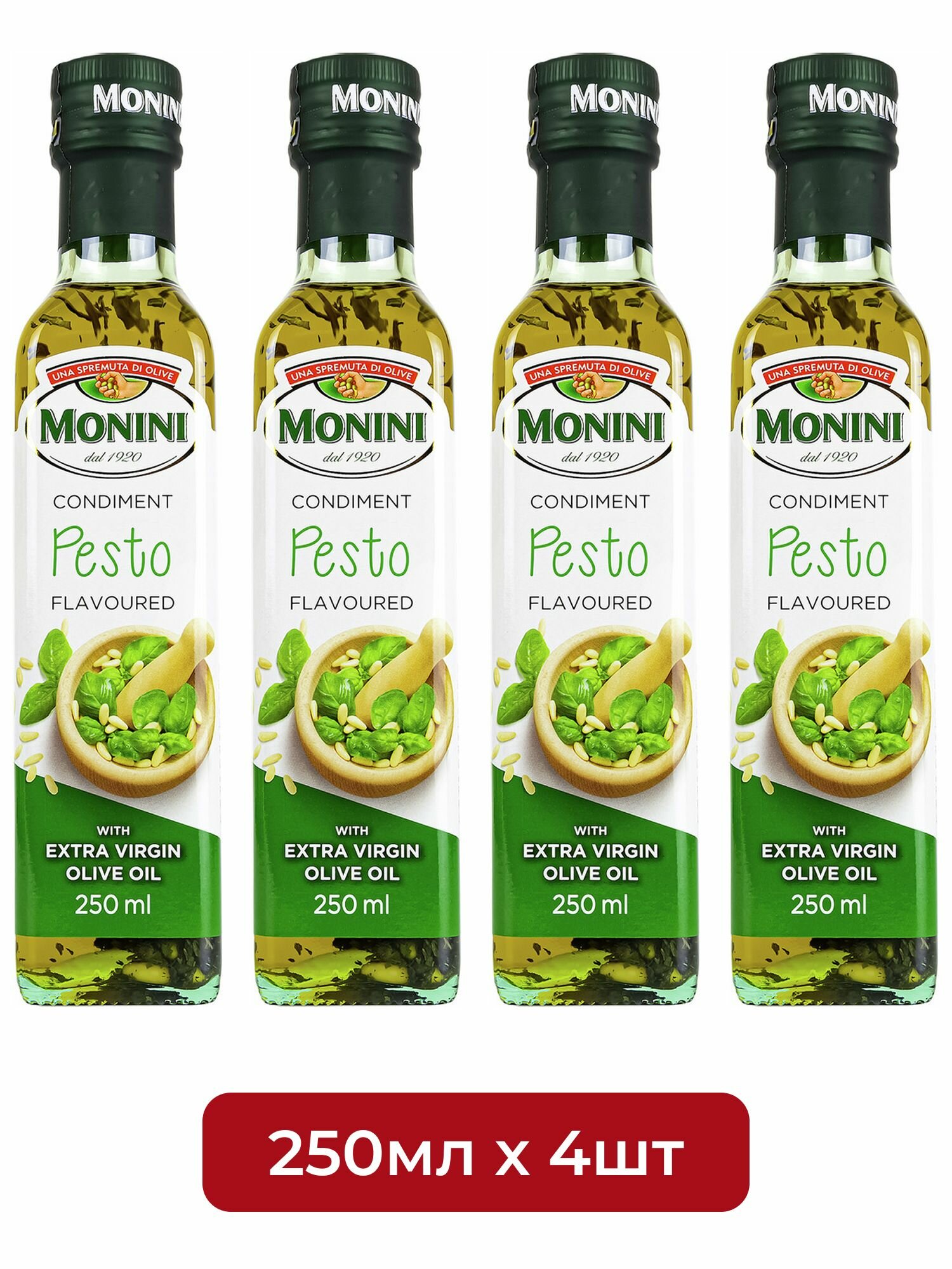 Масло оливковое Monini с песто Extra Virgin нерафинированное, 250мл х 4шт.