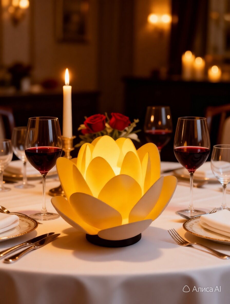 Настольная лампа "Лотос", LED, питание от батареек, черный плафон, черный арматура