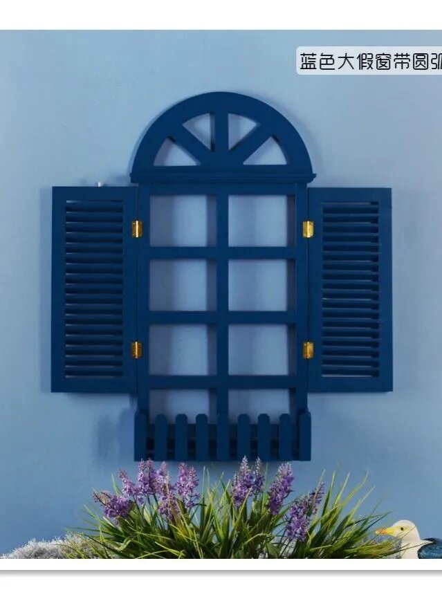 Фальш-окно синего цвета из МДФ для декора стен в стиле прованс, 1 шт