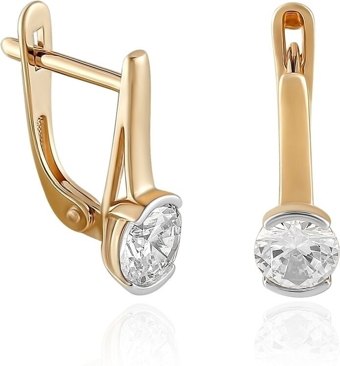 Серьги красное золото, 585 проба, родирование, фианит