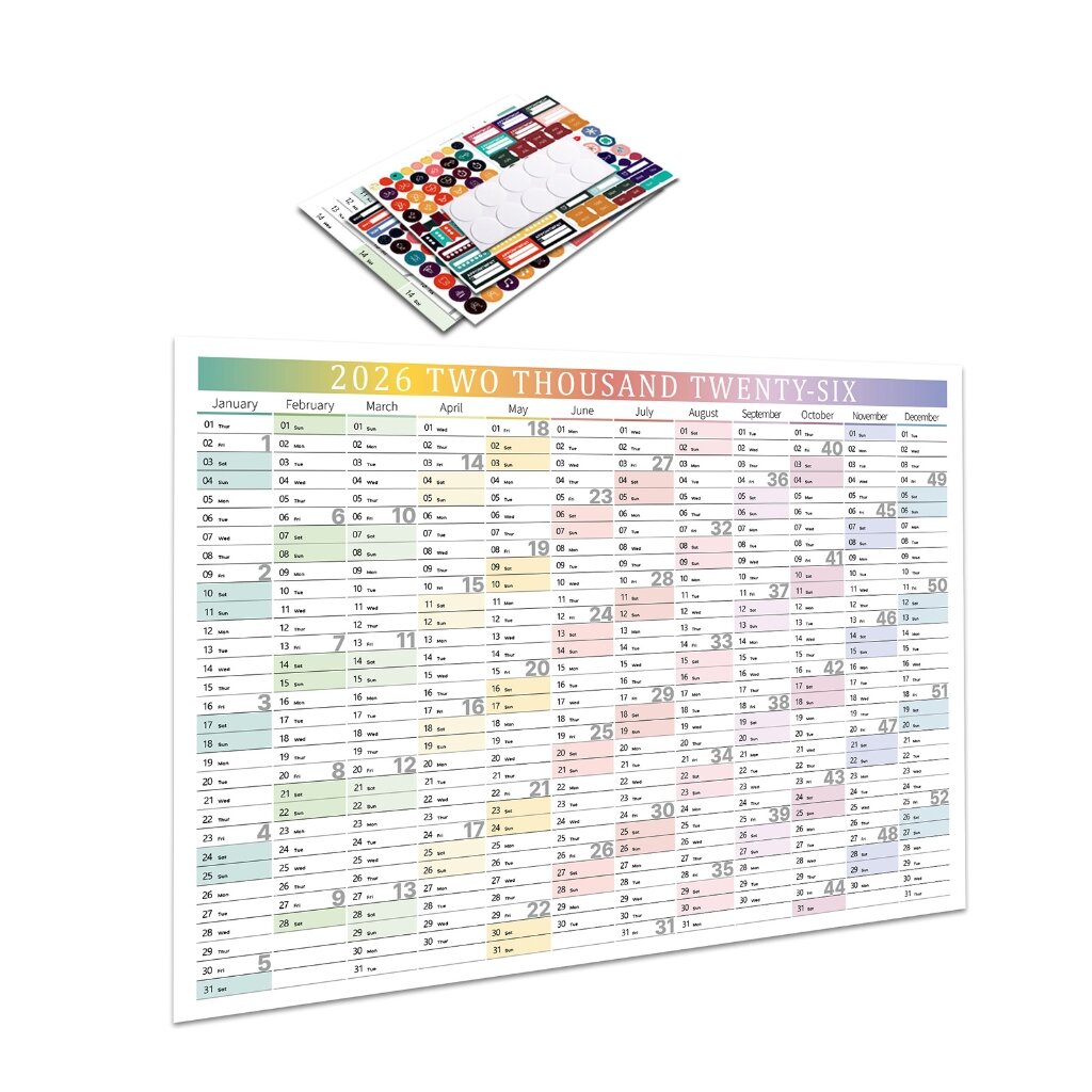 Настенный Календарь На Английском Языке На 2026 Год Для Ежедневного Обучения И Офисного Использования С Высококачественной Бумагой и Удобным Дизайном, Который Легко Повесить На Стену