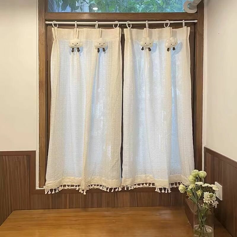 Прозрачные шторы с кисточками во французском стиле для эркерных окон, короткие шторы для небольших окон, шторы для перегородок в кафе и на кухне, полушторы для обеспечения приватности и блокировки света.