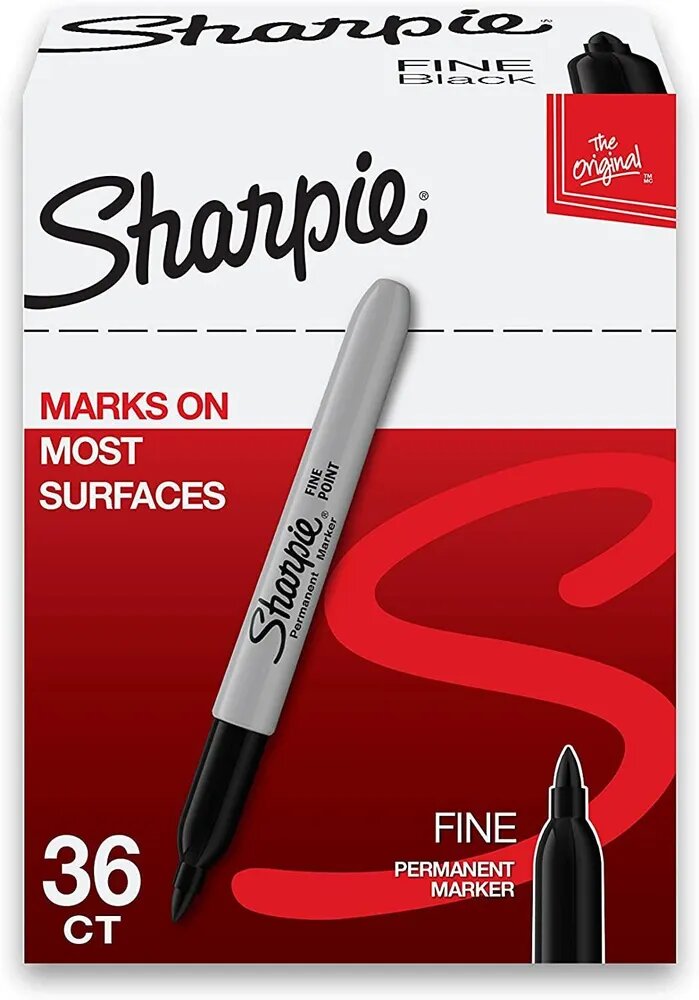 Маркер Sharpie перманентный, 36 шт, для большинства поверхностей, цвет красный, круглый корпус — фото 1