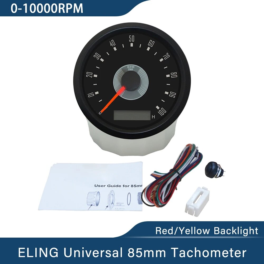 Тахометр 85 мм ELING 0-10000 об/мин, Черный, 10KBN