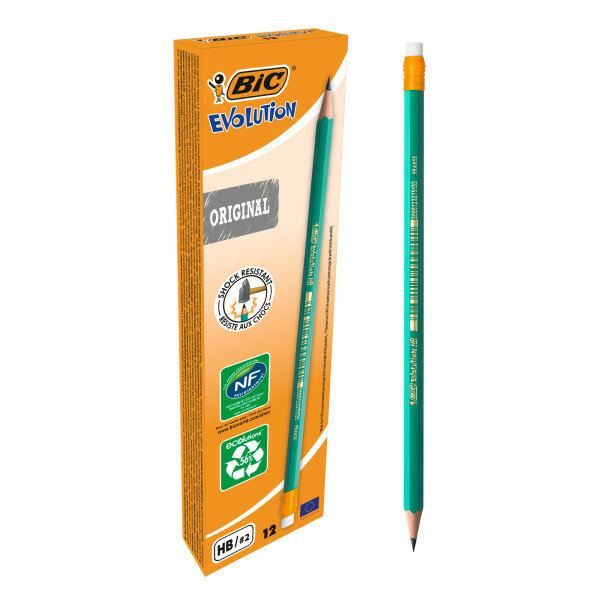 Карандаш чернографитовый BIC зеленый корпус с ластиком уп. 12 шт.