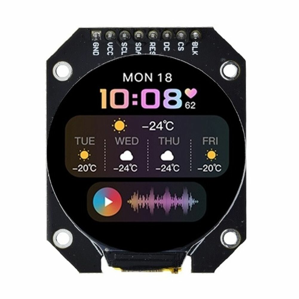 TFT-дисплей 1,28 дюйма, круглый, RGB, 240x240, драйвер GC9A01, 4-проводной интерфейс SPI.