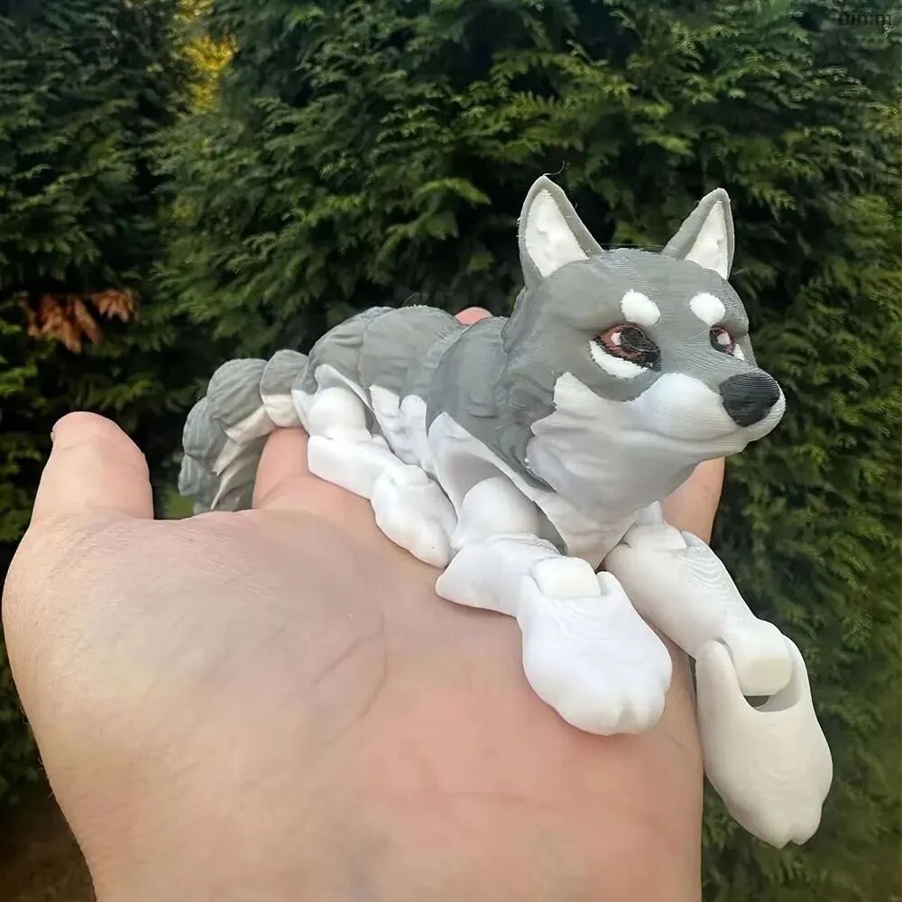 Собака-волк подвижный 3Д печать; собака антистресс,17cm, черный