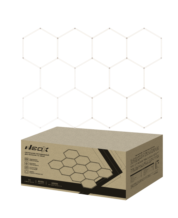 Светильник модульный для детейлинга ДБО-HEXAGON 11С-46065 460Вт 230В 6500К 11 сот 0.5м шнур с вилкой 3256х2350мм NEOX