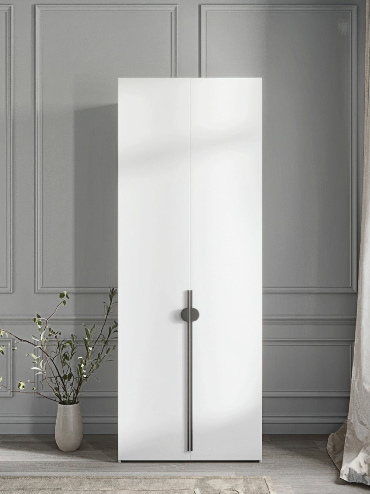 Casa Mia 70x60x210 см. шкаф в детскую комнату распашной с ящиками и полками, 2-дверный, белый, ручка скоба 448 мм