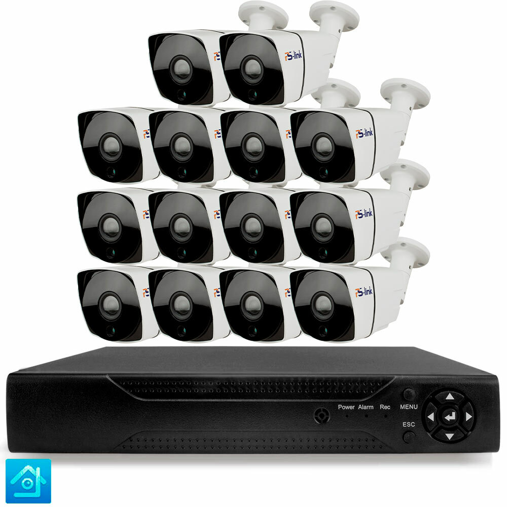 Комплект видеонаблюдения AHD 8Мп Ps-Link KIT-C814HD 14 камер смешанных, регистратор 16 каналов, H.265, ночная съемка