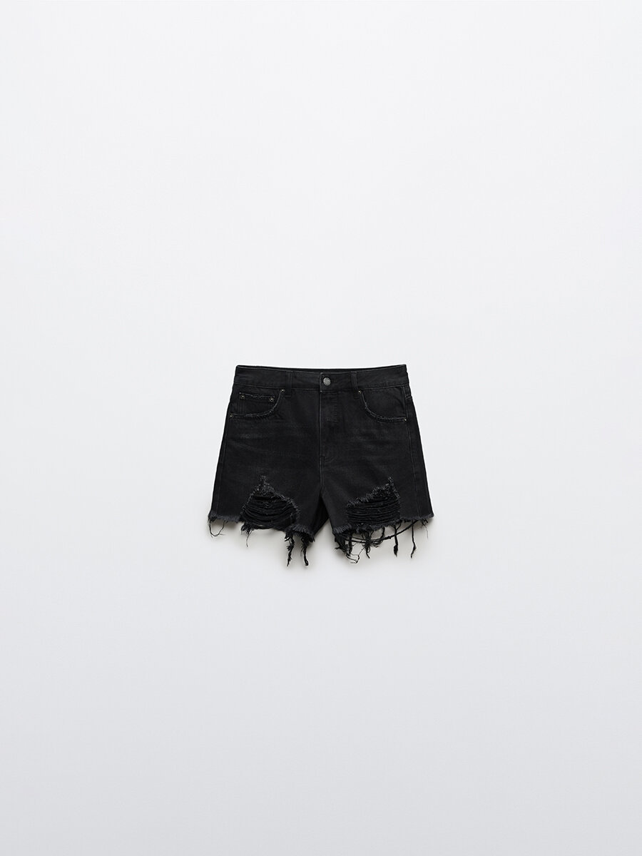 Шорты джинсовые с высокой посадкой короткие рваные