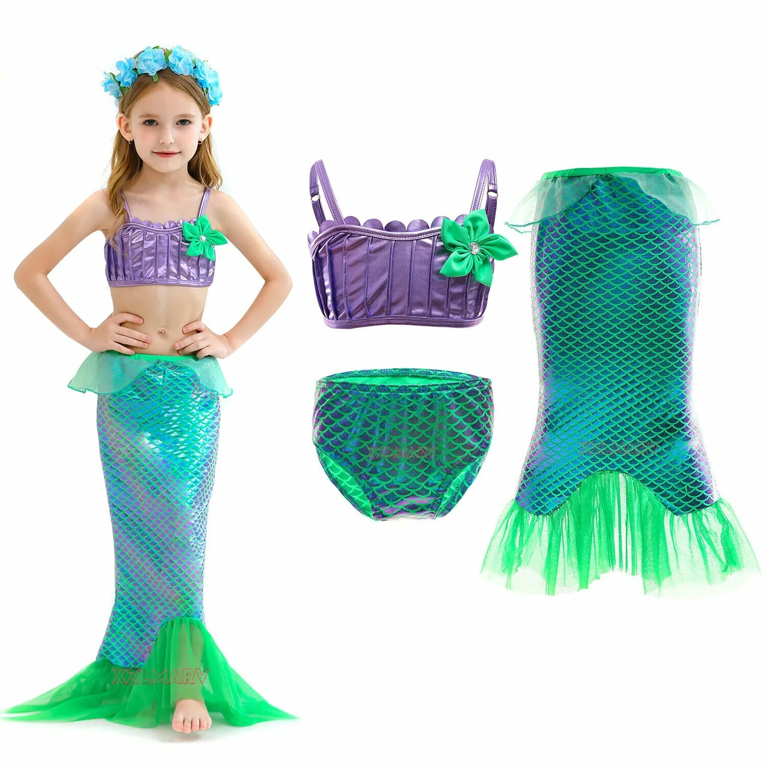 Костюм Русалки Ариэль для девочек XZLMARV 6T (130), 3PCS