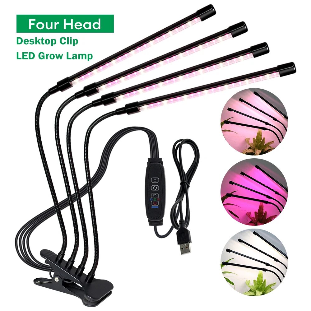 Светодиодные Фитолампы Полного Спектра Fitalamp С Креплением На Клипсе, Питанием От USB, Для Выращивания Растений В Помещении