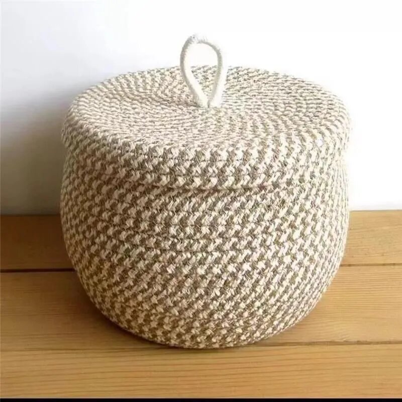 Корзина для хранения 22x22x18 см Light beige из льна, 2 шт, круглая