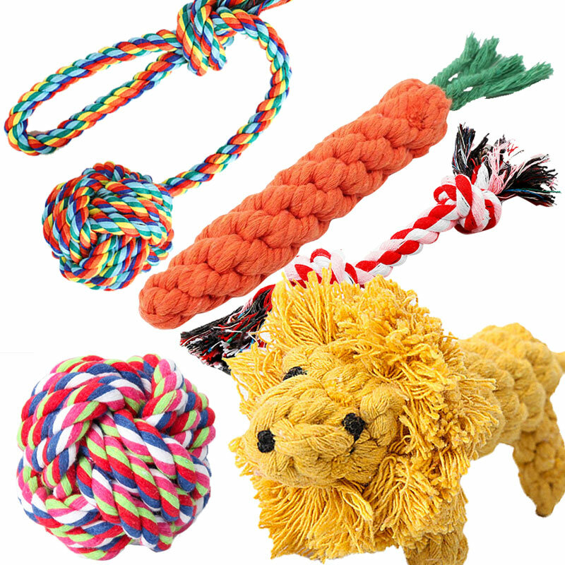 Набор игрушек для собак Mengduxingchong: Собачий жевательный шнур, сплетенный шар и морковный львиный плюшевый мишка