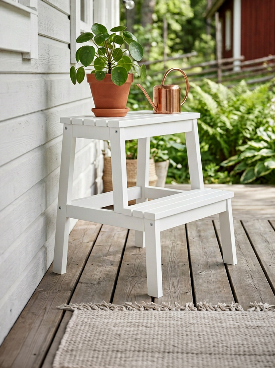 Лесенка-стремянка Мебелик для дома, кухни, 2 ступени, деревянная, цвет снег