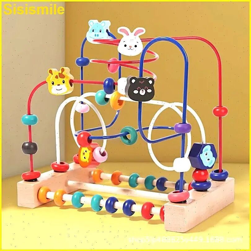 Деревянный лабиринт для развития моторики и логики у детей с фигурками животных