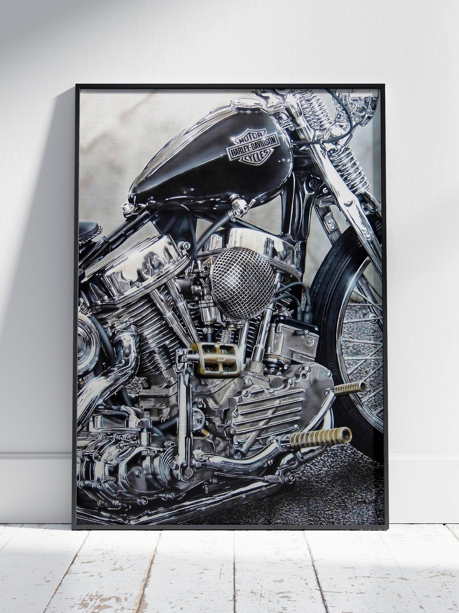 Плакат на стену для интерьера Авто и Мото (Харлей Дэвидсон Панхед FL - Harley Davidson Panhead FL) - Постер по транспорту формата A3 (30x42 см)