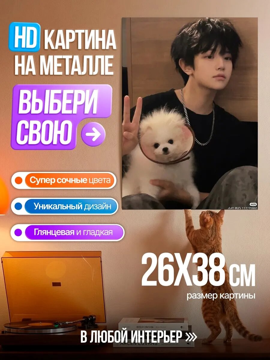 Картина на HD металле Парень с собачкой