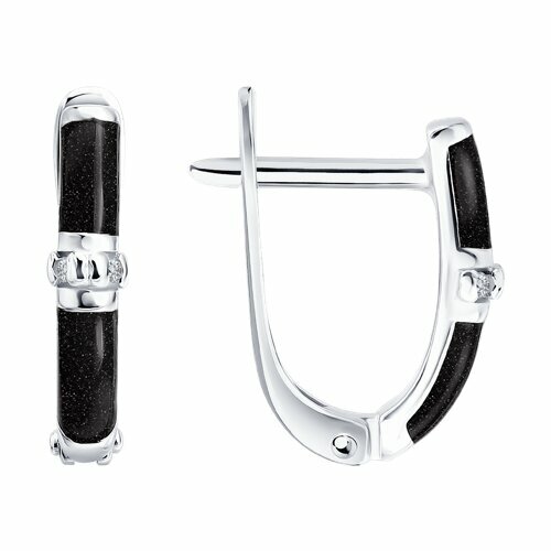 Серьги, серебро, 925 проба, родирование, эмаль, бриллиант