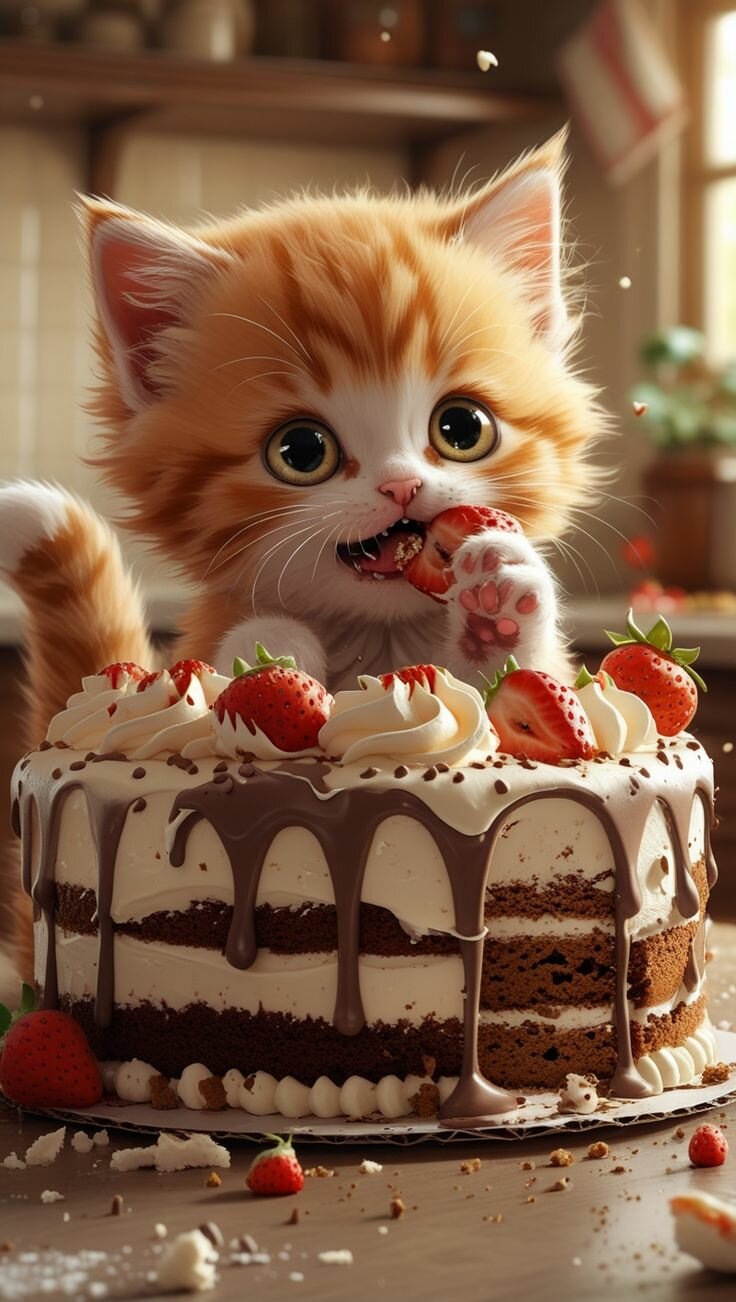 Алмазная Мозаика "С Днем Рождения Кот, Кошка, Кошечка" 30х40 См Алмазная Вышивка / Картина Стразами Подарков / Украшения