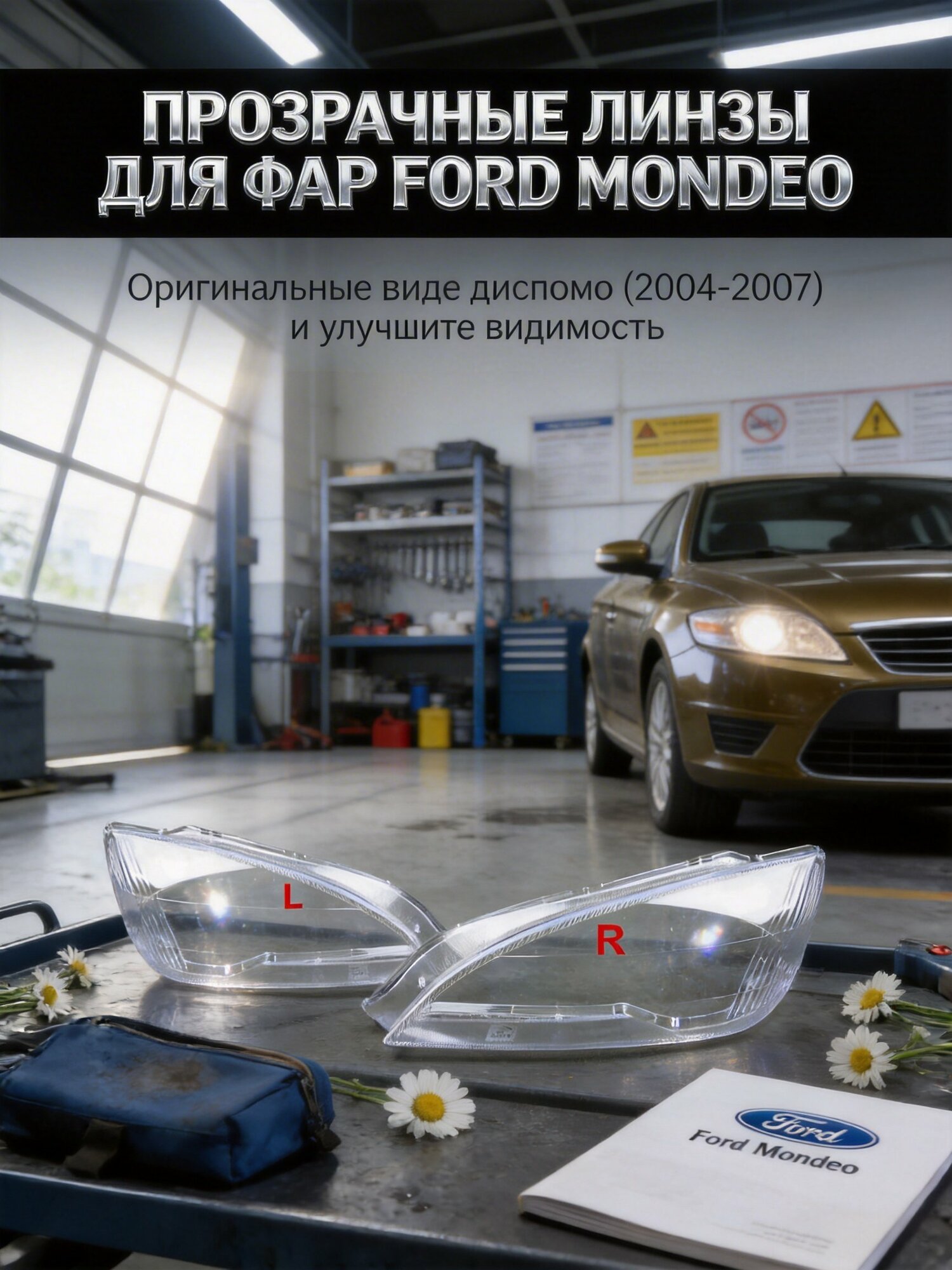 Для Ford Mondeo 2004 2005 2006 2007 корпус передней фары, прозрачный абажур с линзой из оргстекла