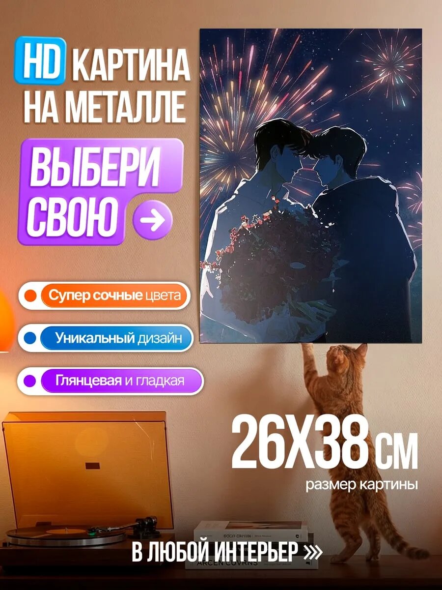 Картина на HD металле Пара под фейерверком