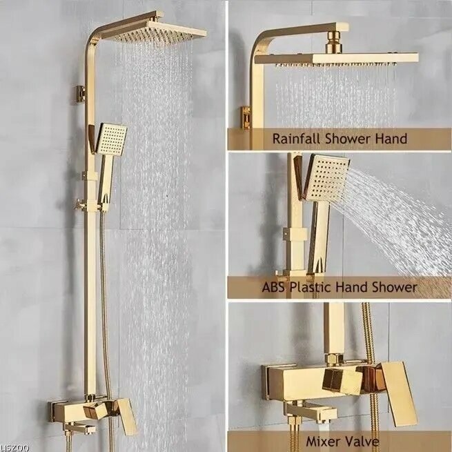Смеситель для душа Golden shower set с настенным горячим и холодным душем, квадратная душевая колонна