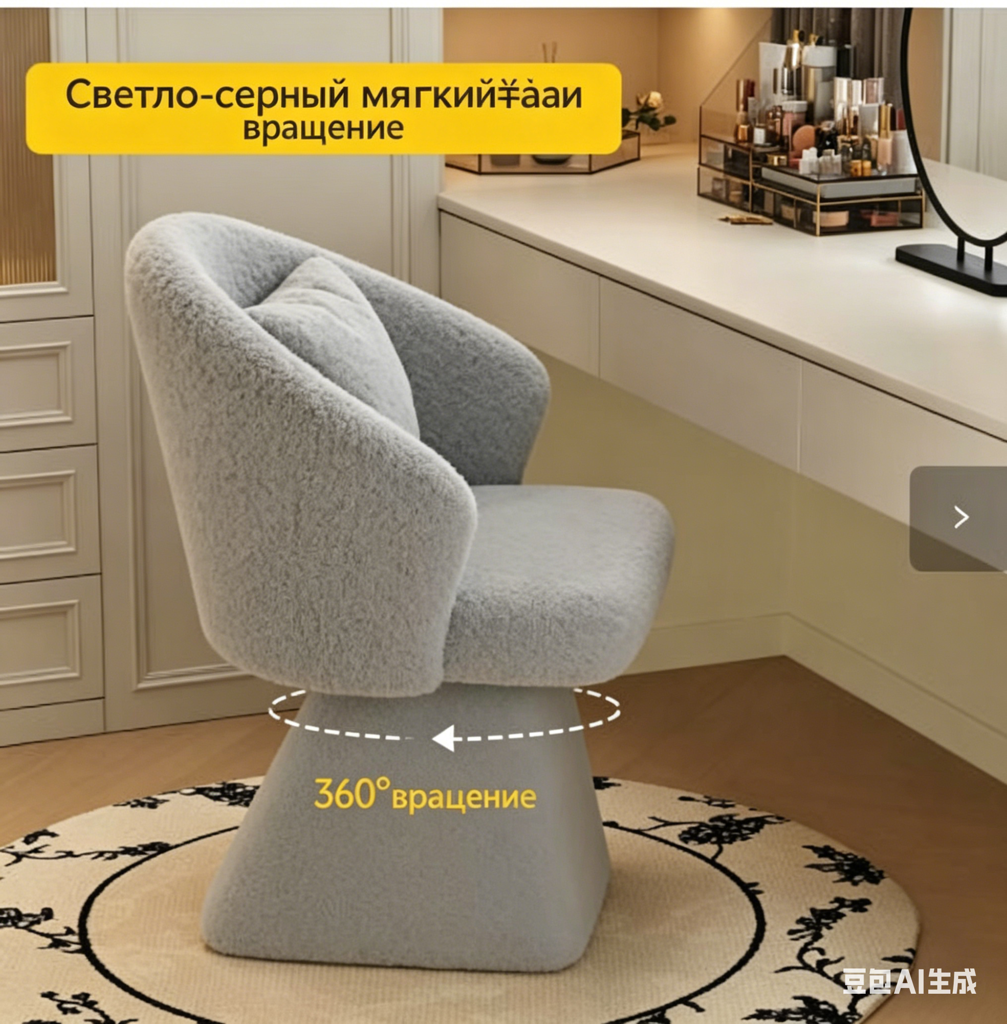 Изысканное, легкое и роскошное кресло для макияжа, материал-бархат ягненка, высота 80 см, серого цвета