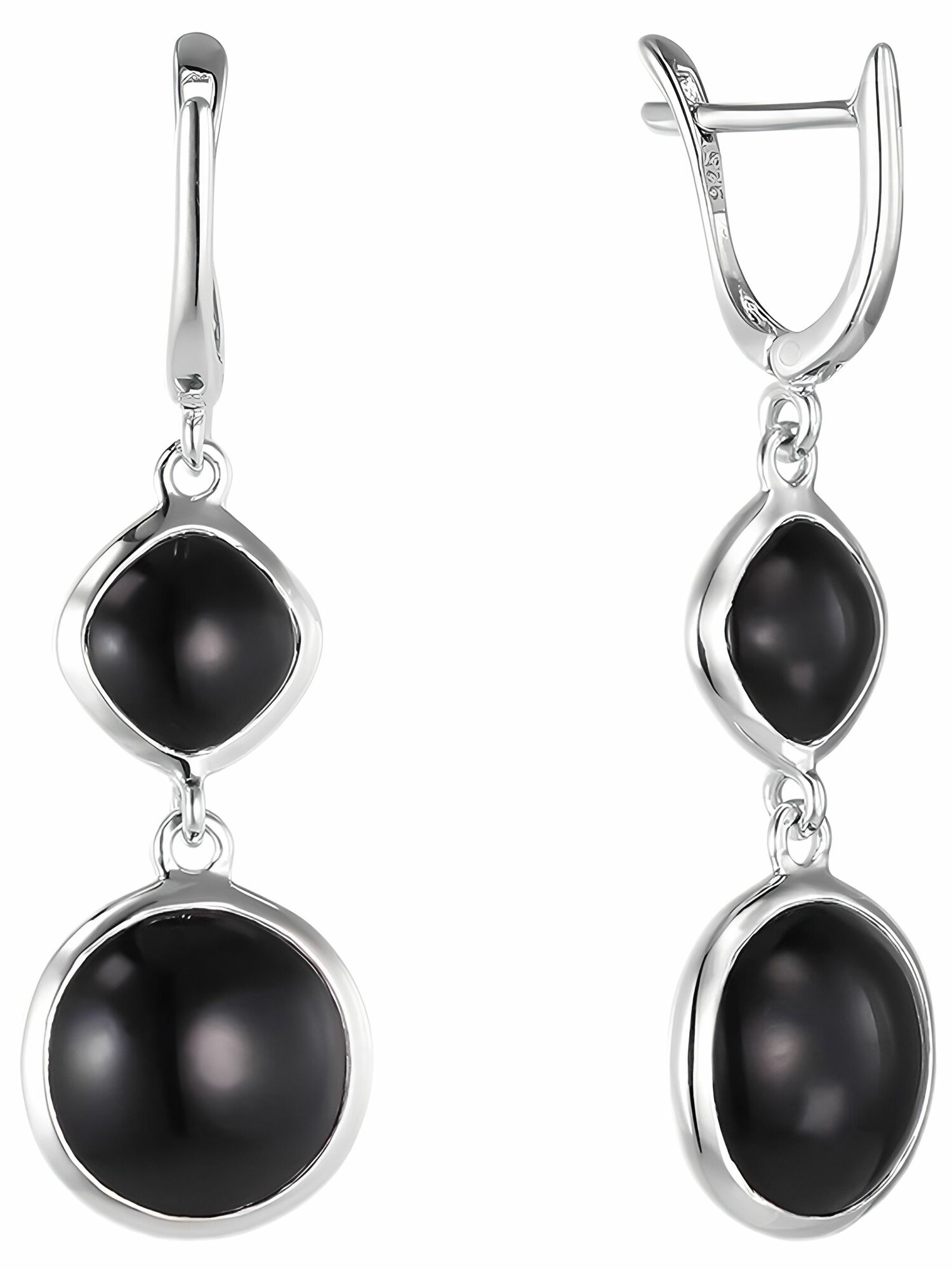 Серьги, серебро, 925 проба, родирование, оникс