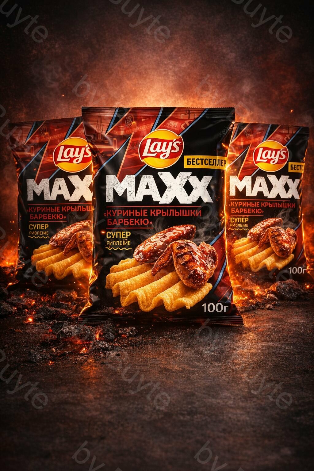 Чипсы картофельные LAY'S/ Лейс Махх Куриные крылышки барбекю, 3 по 100г