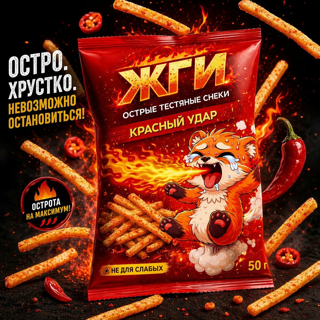 Острые тестяные снеки Жги! Красный удар , пикантные палочки 5шт