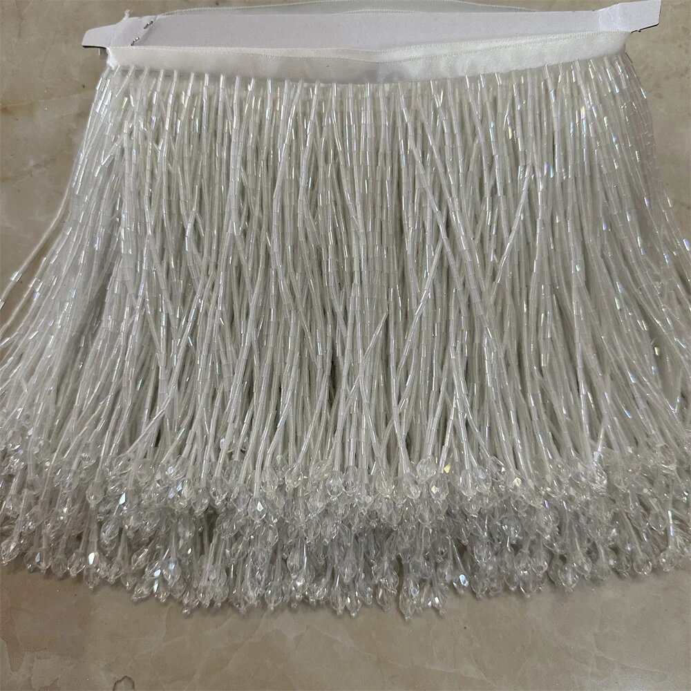 Белая бисерная бахрома AB white, 5 ярдов