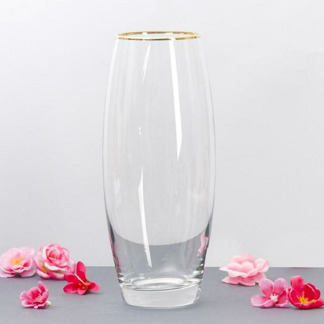 Ваза FLORA, с золотой отводкой, d=7.5 см, 10×26 см, стекло, прозрачная
