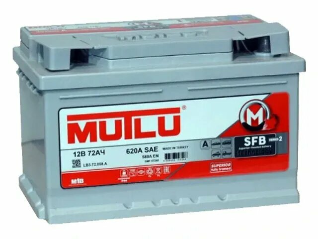 Аккумулятор Mutlu SFB 72 А/ч 572 115 058 обратная R+ EN 580A SMF57260 LB3.72.058. A