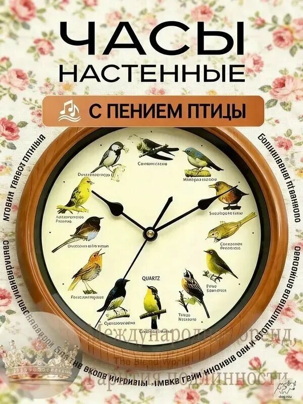Настенные часы DOMOTEKA "Мелодия леса", с мелодиями птиц, бесшумный механизм, 26×26см
