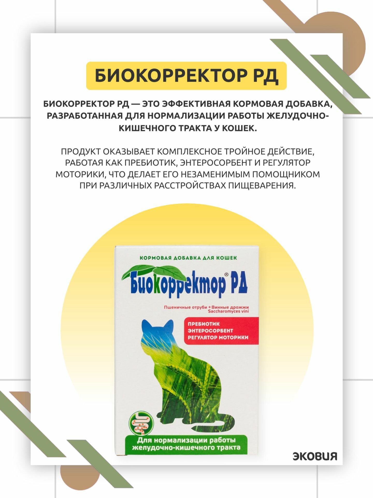 Кормовая добавка для нормализации работы желудочно-кишечного тракта кошек Биокорректор РД 1 уп по 60 табл — фото 1