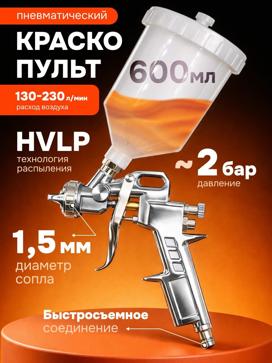 Краскопульт пневматический для компрессора, инструмент для покраски авто, ремонта и строительства 1.5 мм