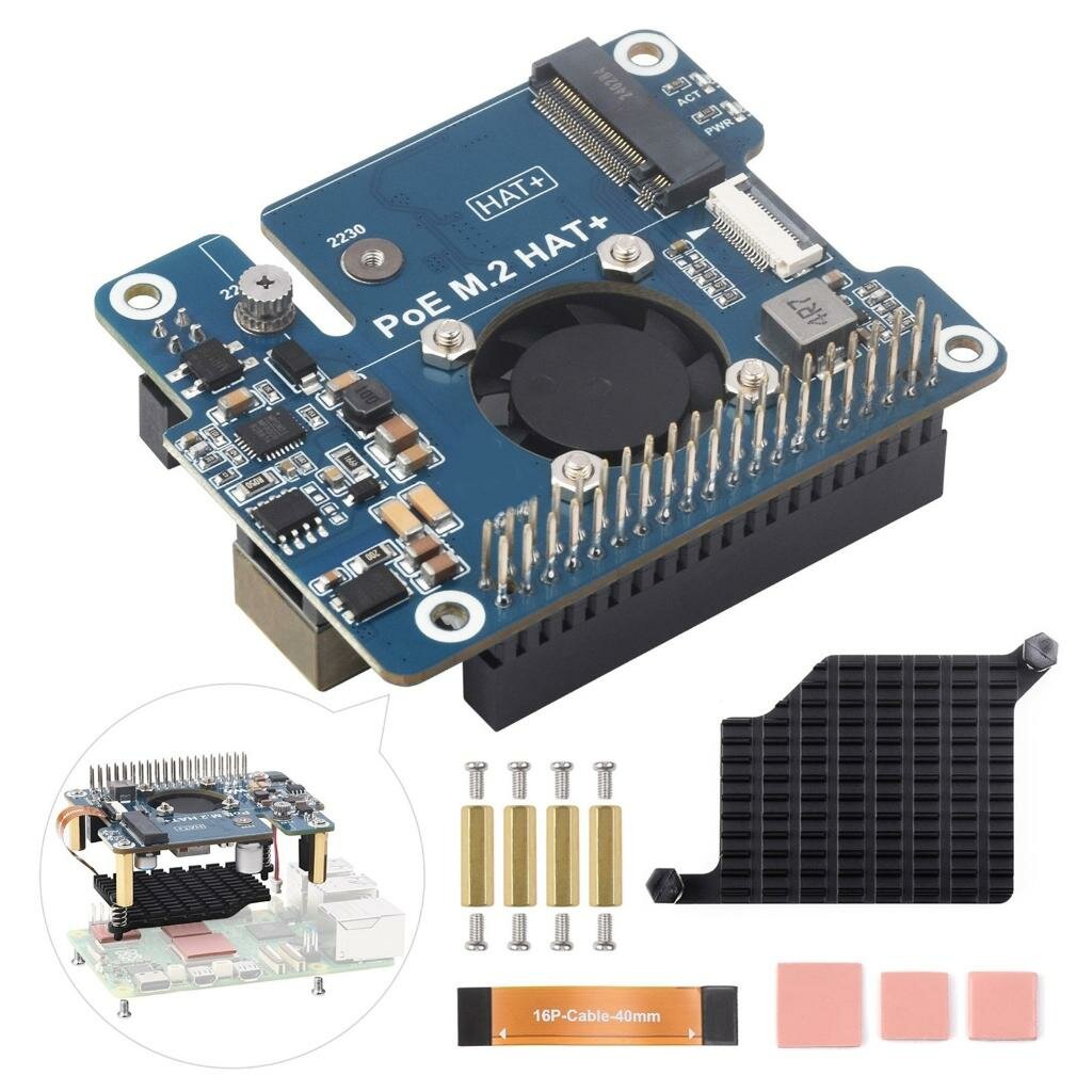 Адаптер PCIe-M.2 с PoE HAT для Raspberry Pi 5 — фото 1