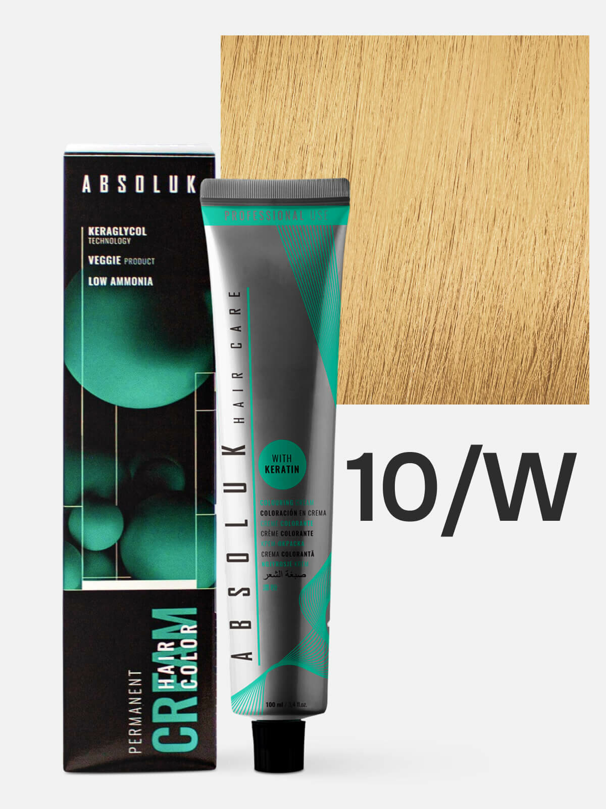 Крем - краска для волос профессиональная Absoluk Hair Color Cream 10. W Светлый блонд Теплый, 100 мл
