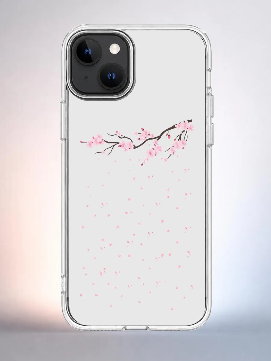 Чехол iPhone 15 лепестки сакуры силиконовый прозрачный