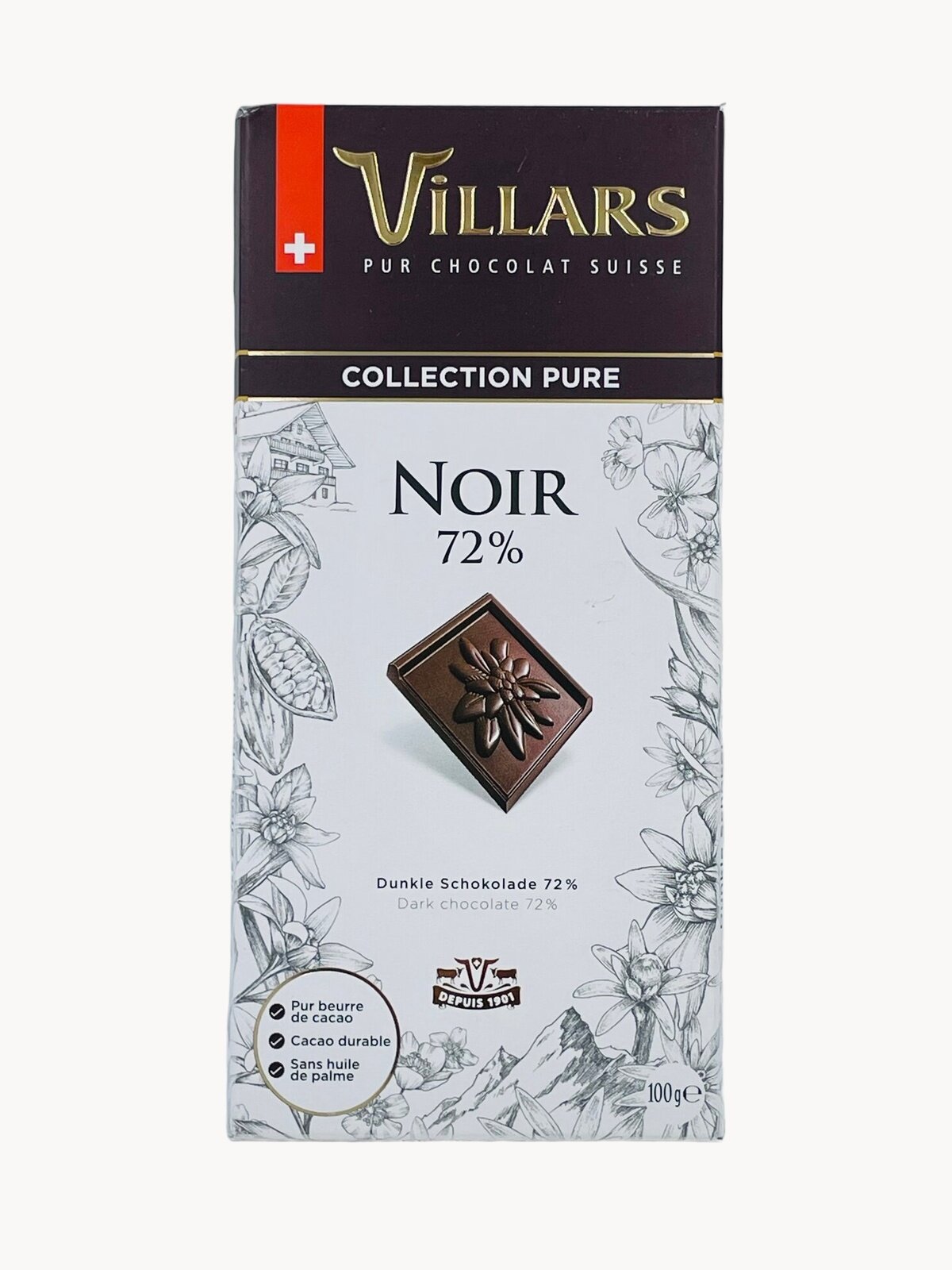 VILLARS швейцарский тёмный шоколад 72 % , без добавок, 100 г (Швейцария)